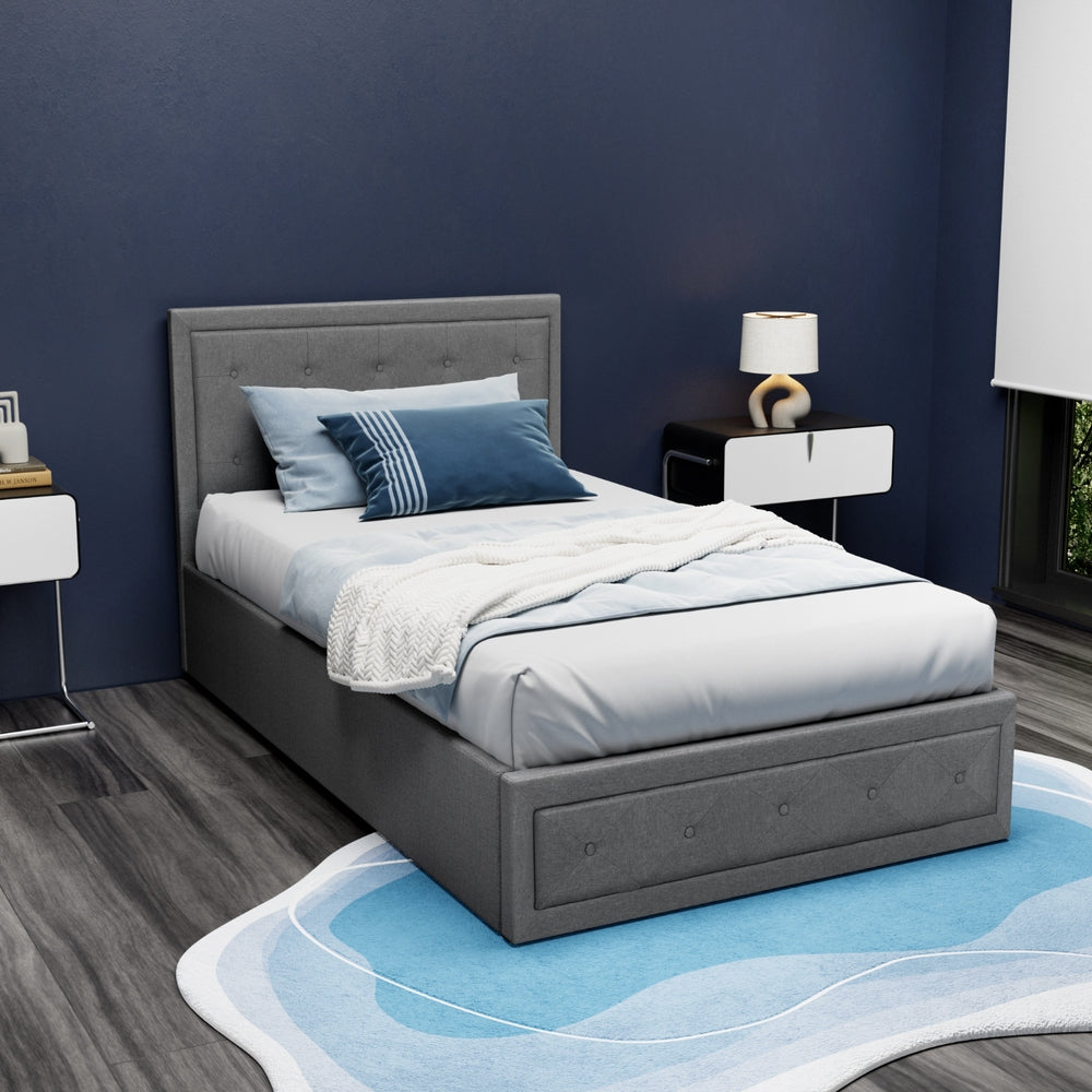 Camden (King Single) Storage Bed Frame | Fabric - Grey – Homecoze