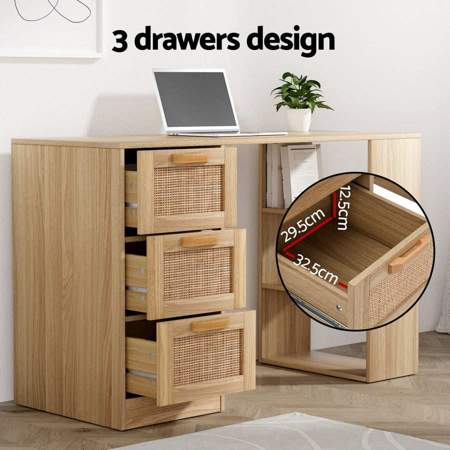 Rattan Home Office Computer Study Desk with Drawers – Homecoze