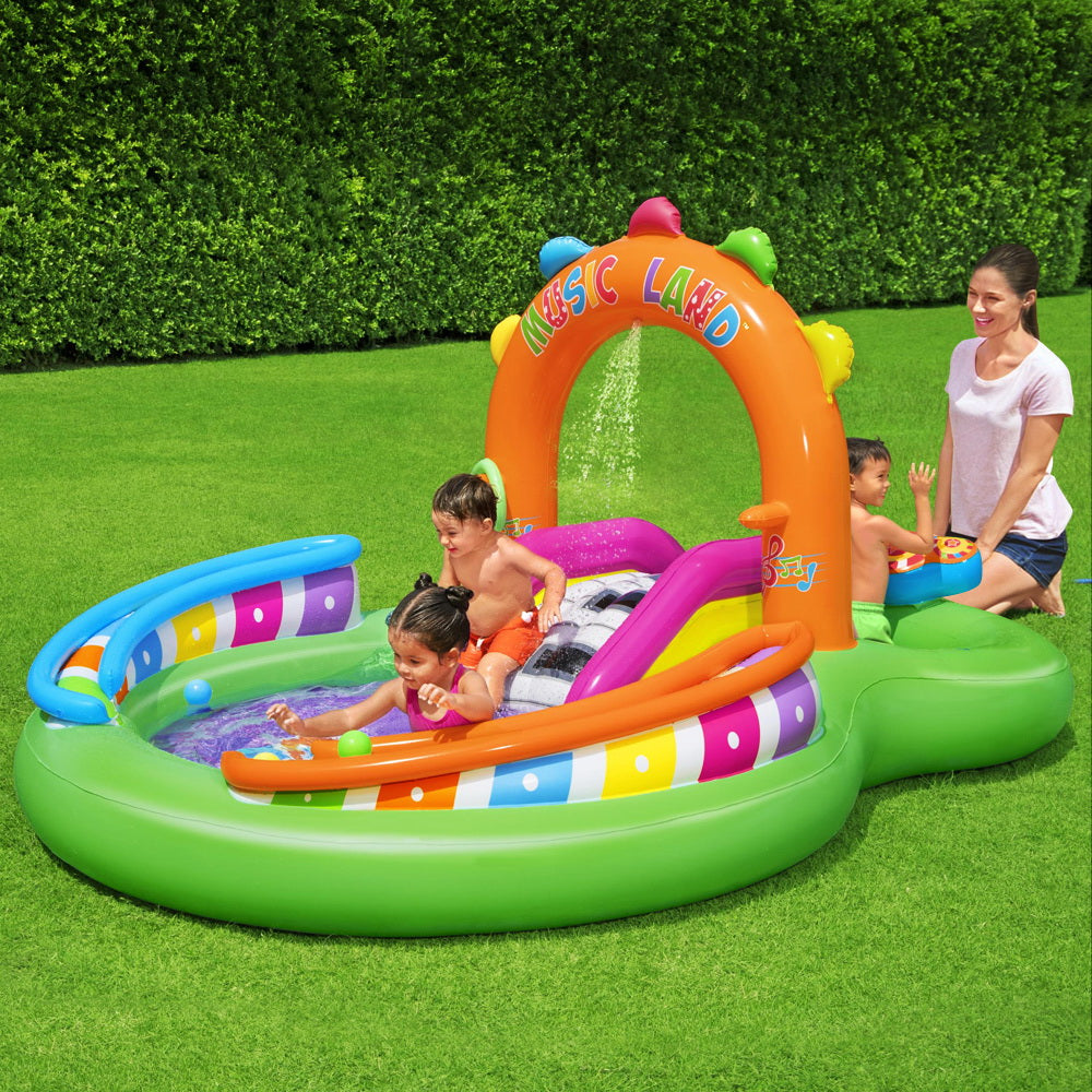 3m x 1.9m Kids Inflatable Sing N Splash Double Pool with Slide - 114L ...