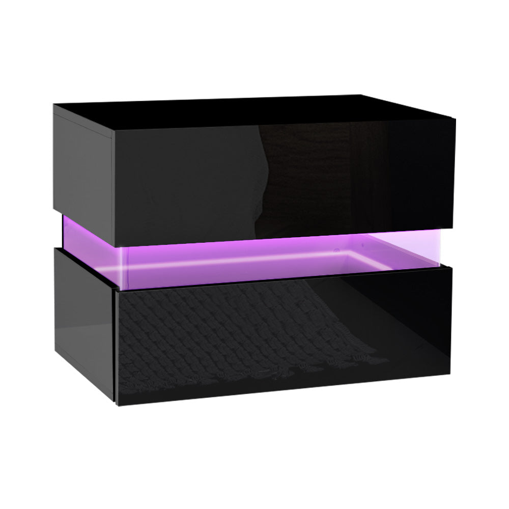 High Gloss 2 Drawers Bedside Table with Inbuilt RGB LED Light - Gloss ...