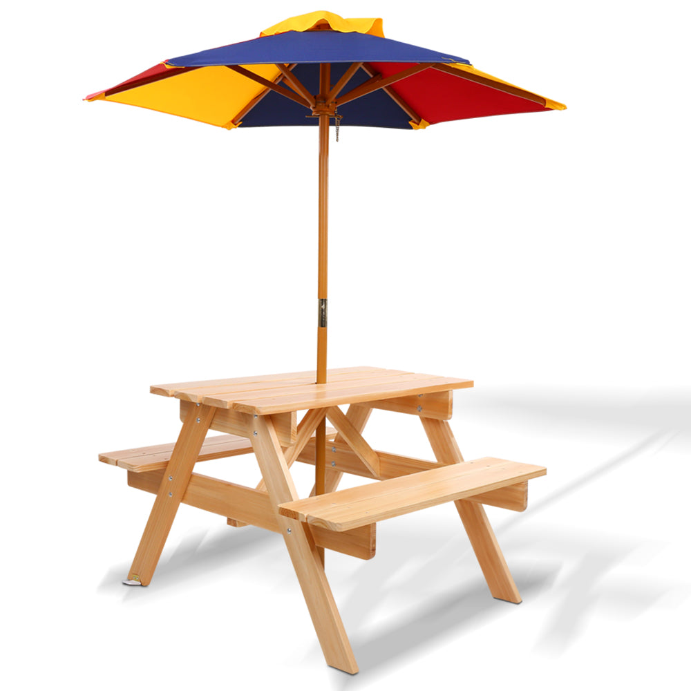 Kids Mini Wooden Picnic Table Set with Umbrella - Natural – Homecoze