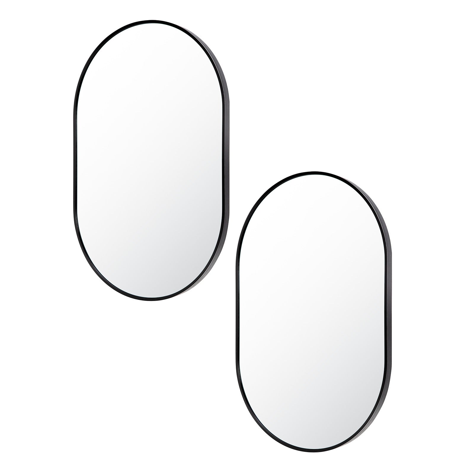 Set of 2 Black Wall Mirrors Oval Aluminium Frame Bathroom Vanity 50x75 ...