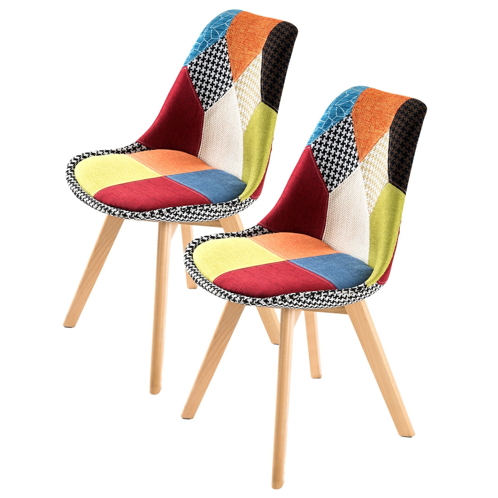Retro (Set of 2) Patchwork Fabric Dining Chairs - Multicolour – Homecoze