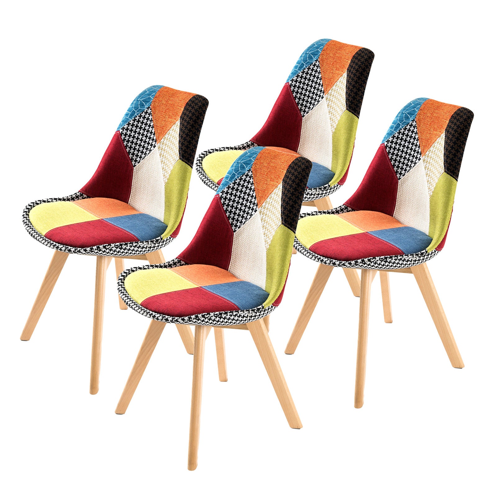 Retro (Set of 4) Patchwork Fabric Dining Chairs - Multicolour – Homecoze